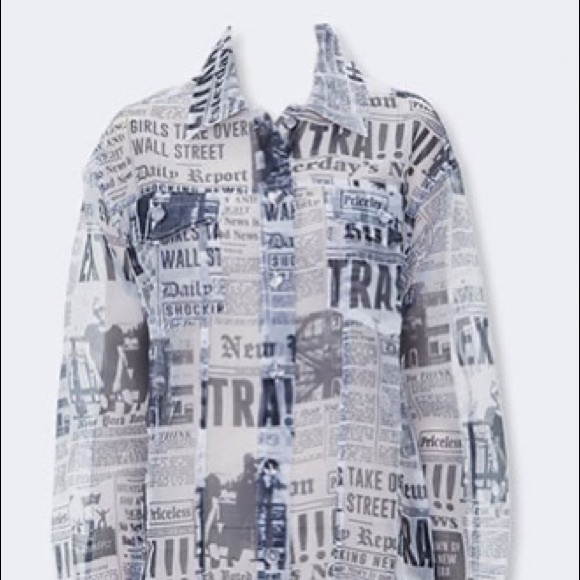 Forever 21 | Tops | Nwt Sheer Nylon Newspaper Button Down Shirt Size S ...